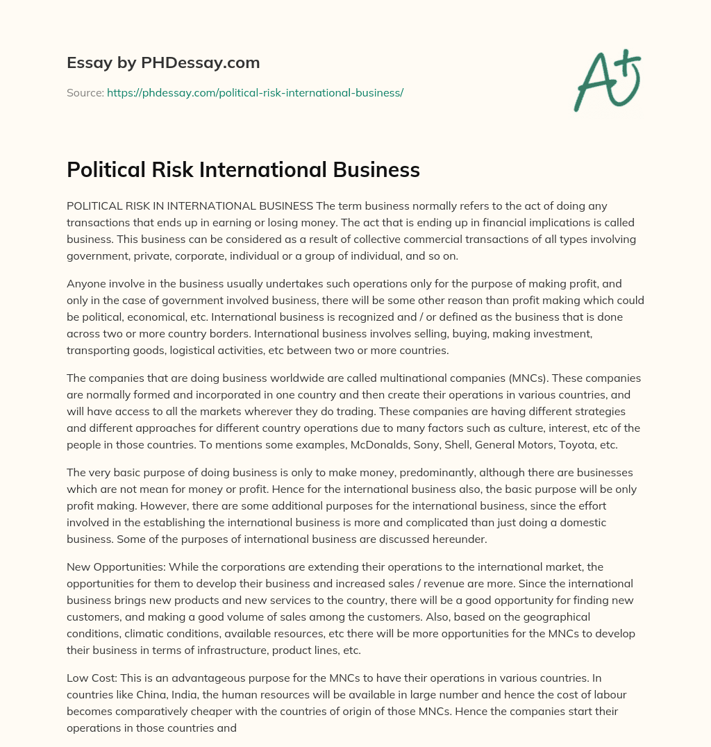 Political Risk International Business - PHDessay.com