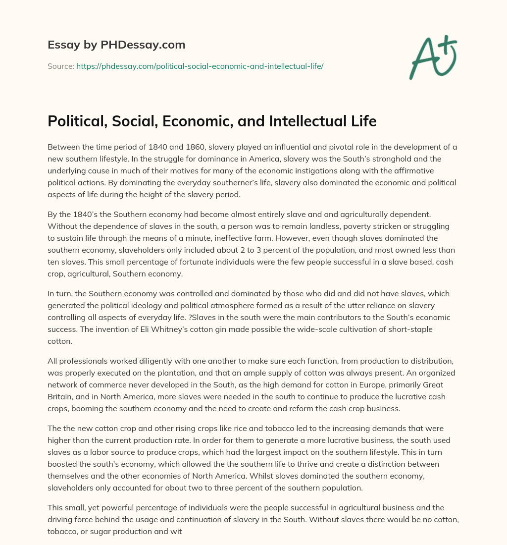 Political, Social, Economic, and Intellectual Life - PHDessay.com