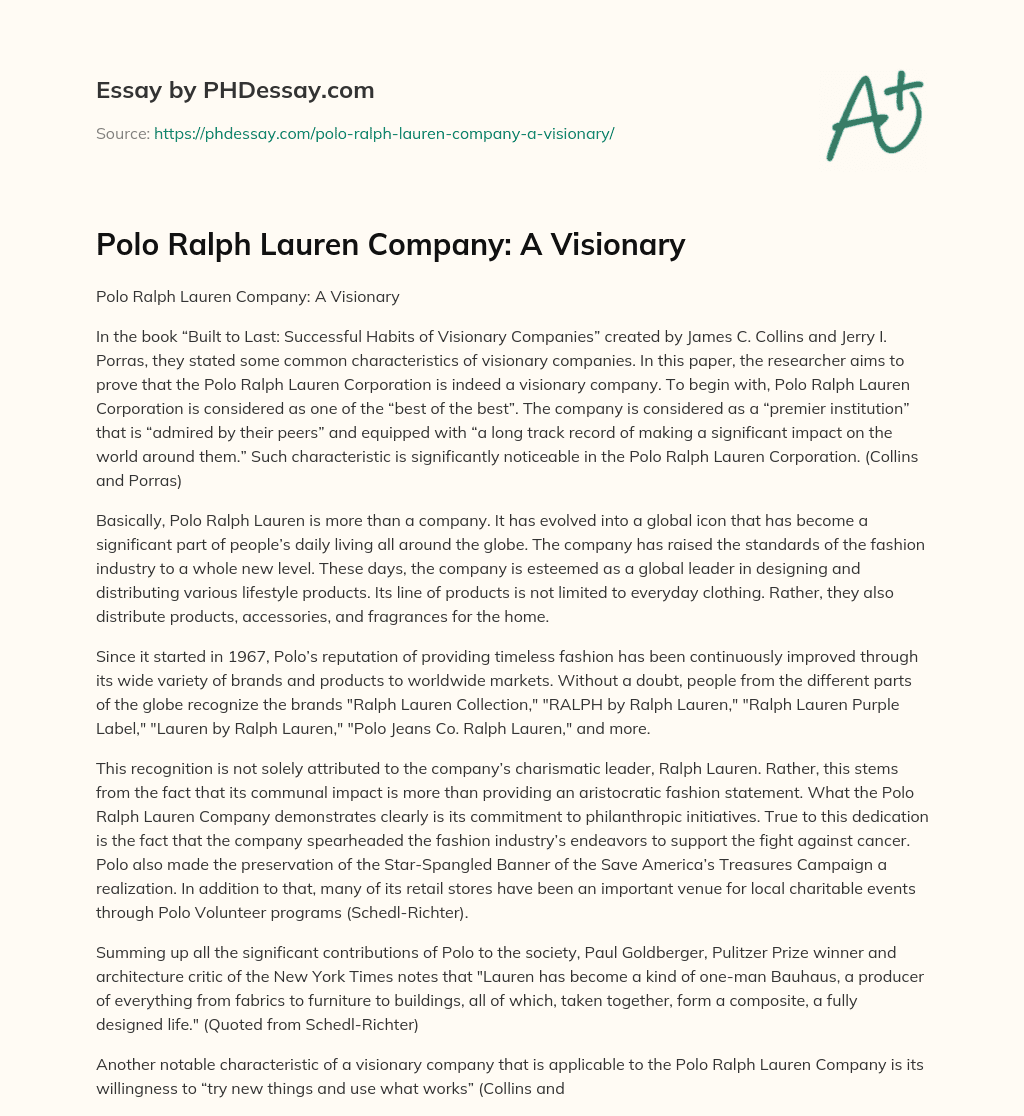 Polo Ralph Lauren Company: A Visionary - PHDessay.com