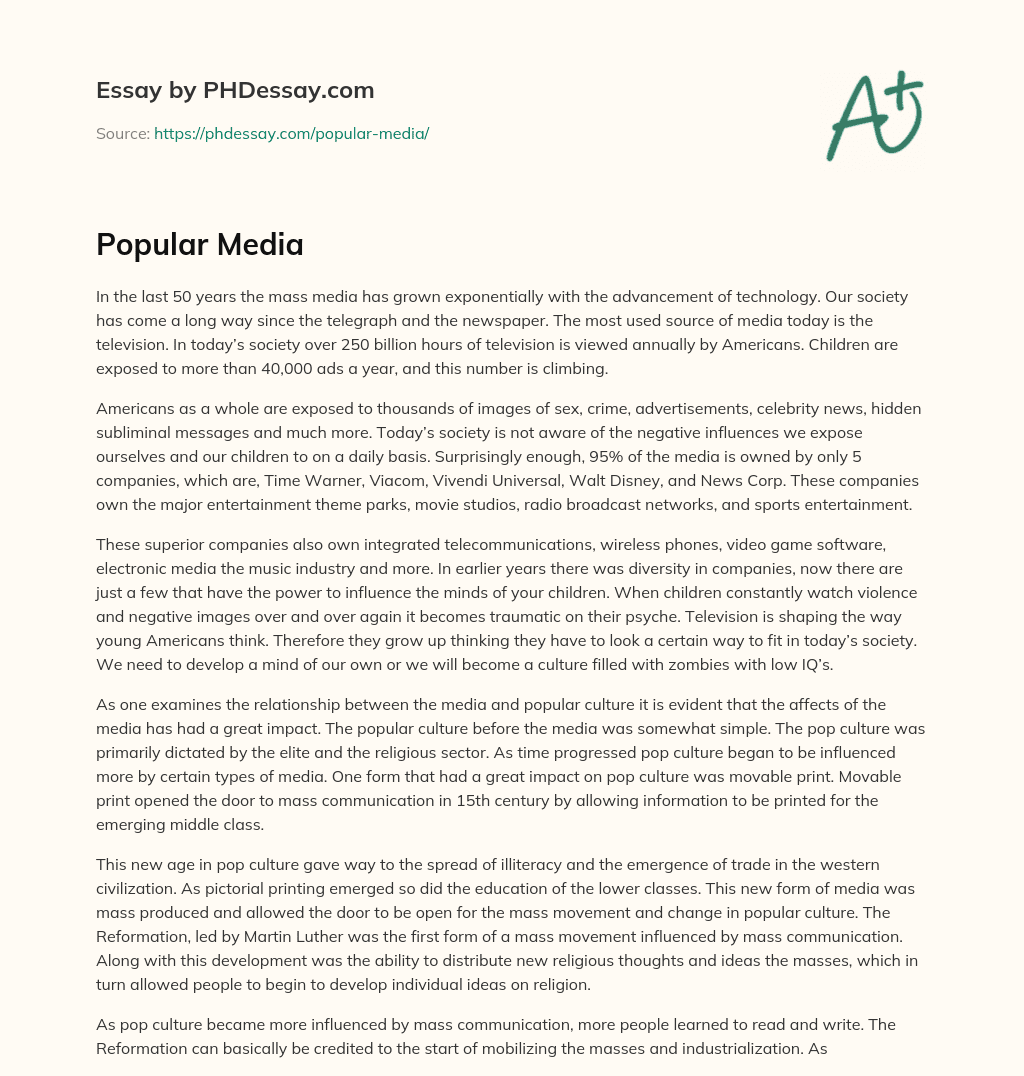 Popular Media - PHDessay.com