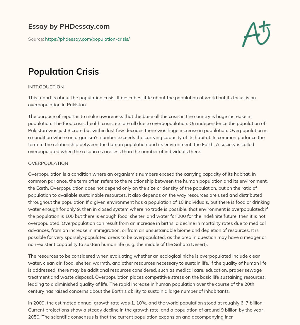 Population Crisis - PHDessay.com