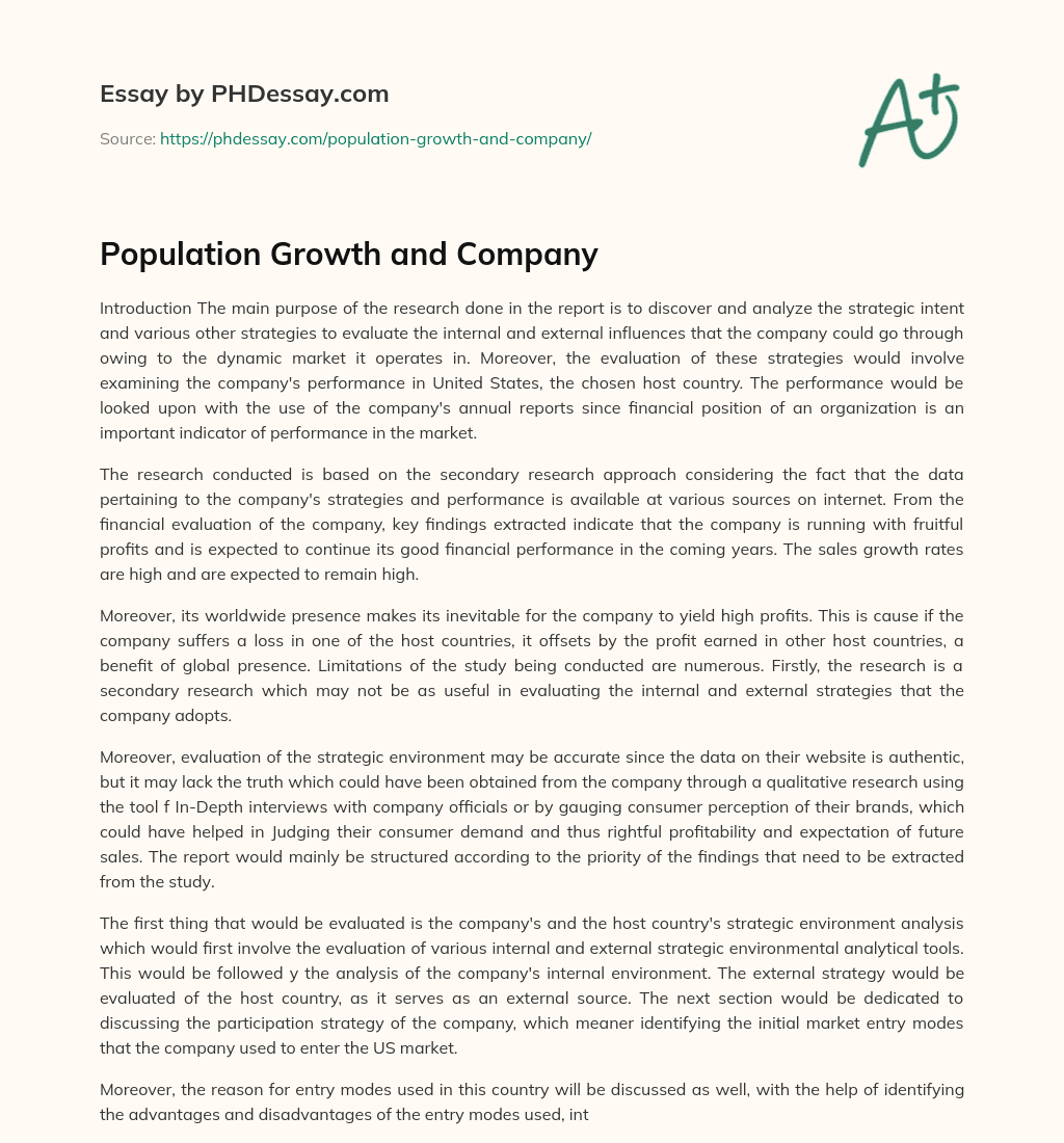 Population Growth and Company - PHDessay.com