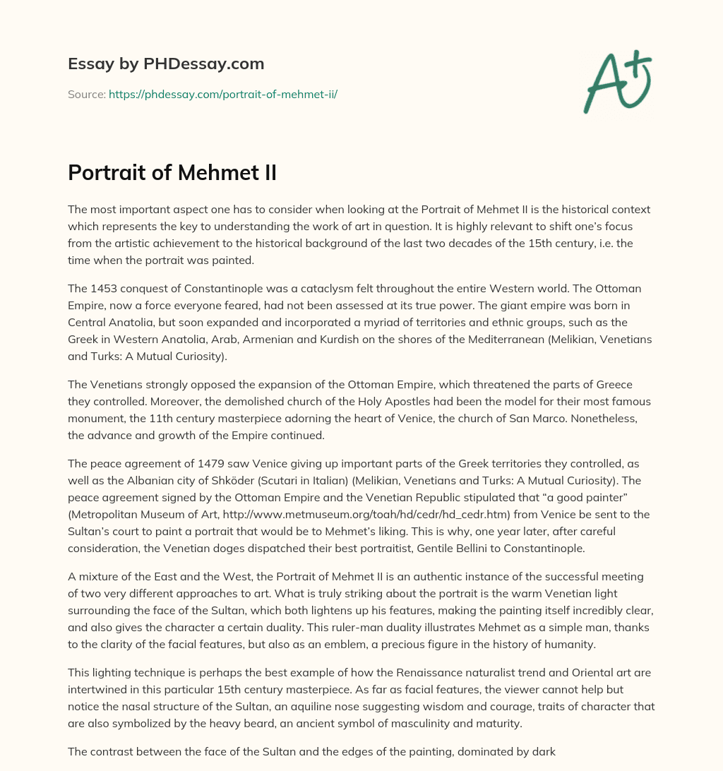 Portrait of Mehmet II - PHDessay.com