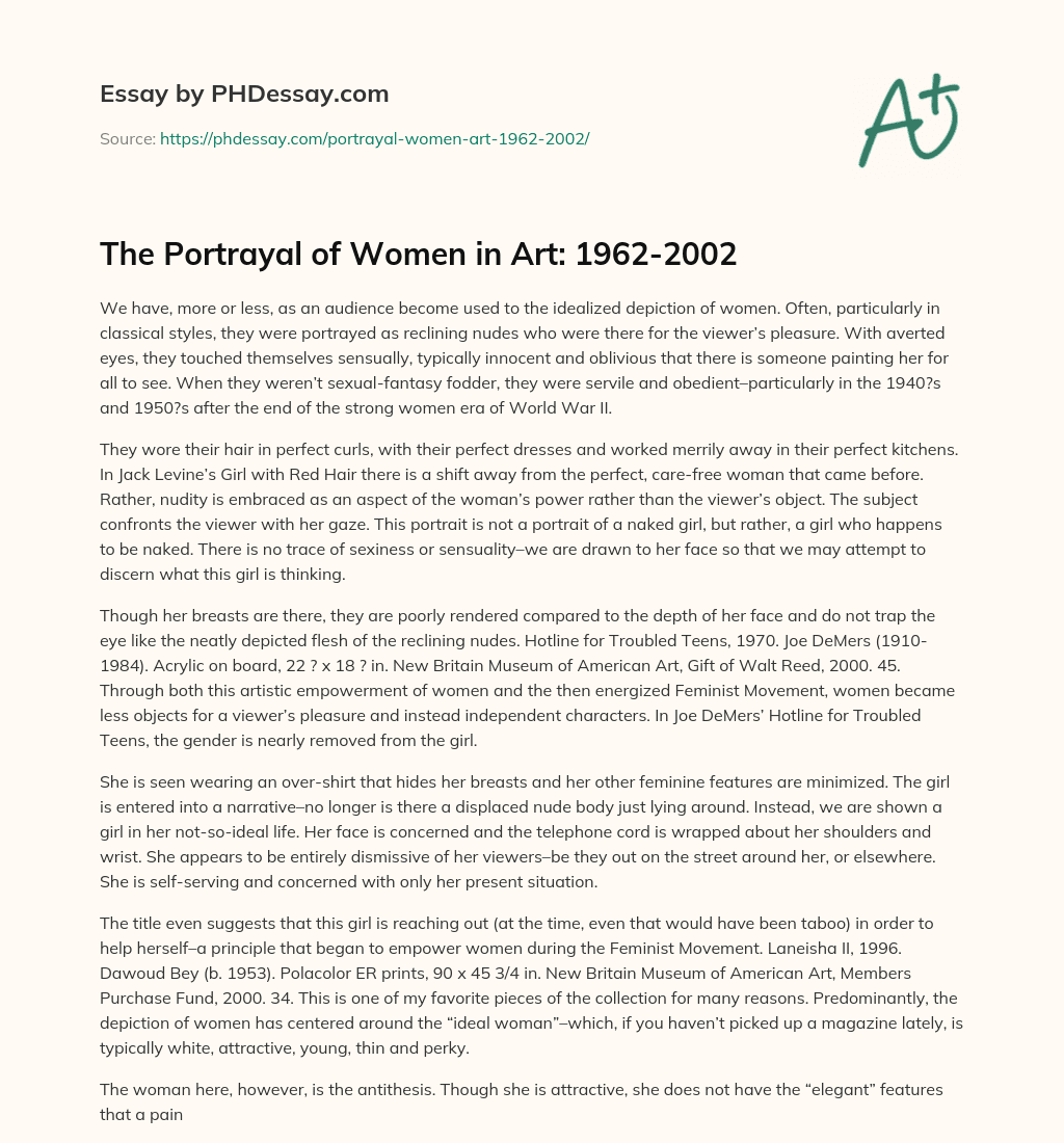 The Portrayal of Women in Art: 1962-2002 - PHDessay.com