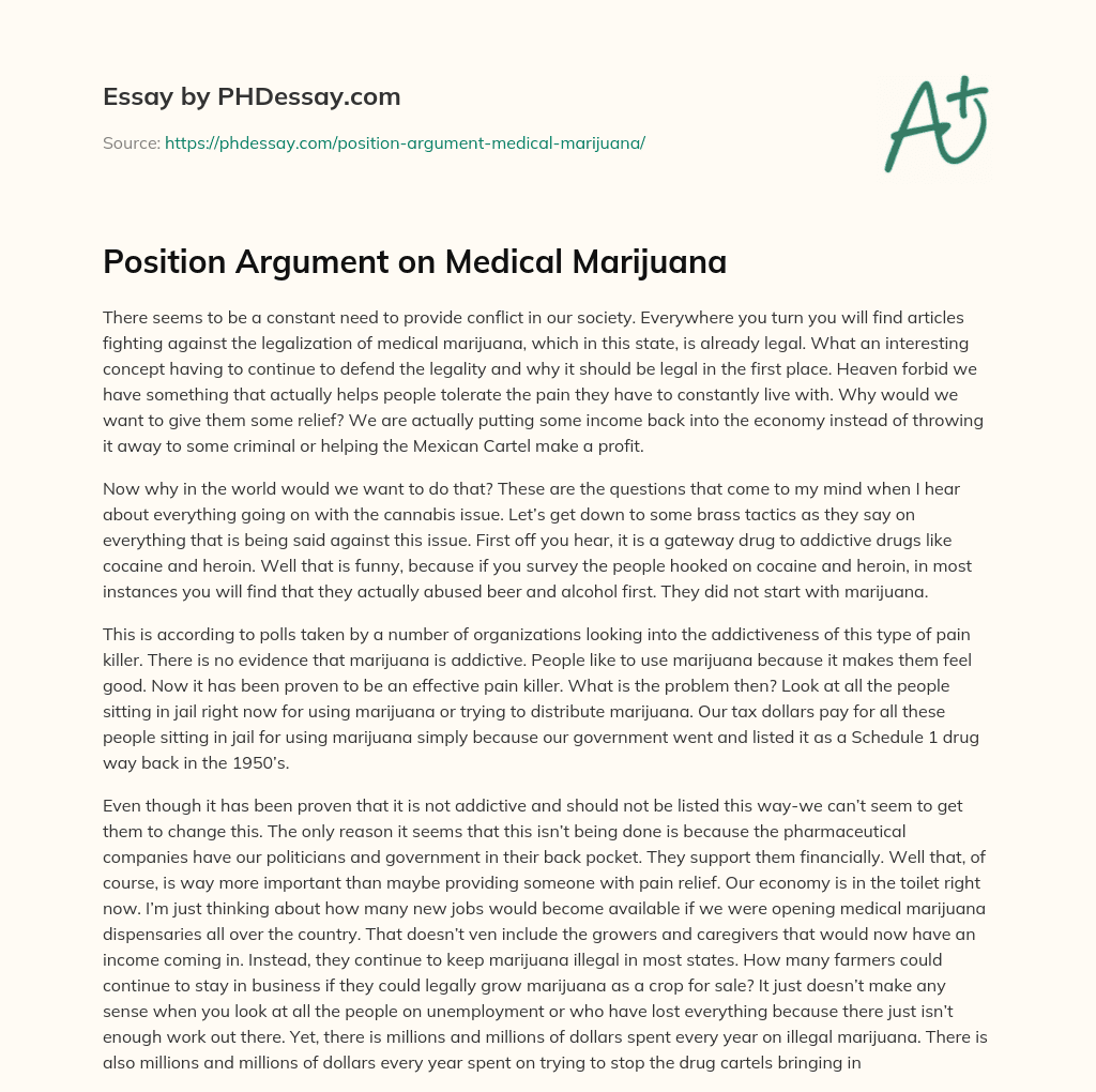 Position Argument on Medical Marijuana - PHDessay.com