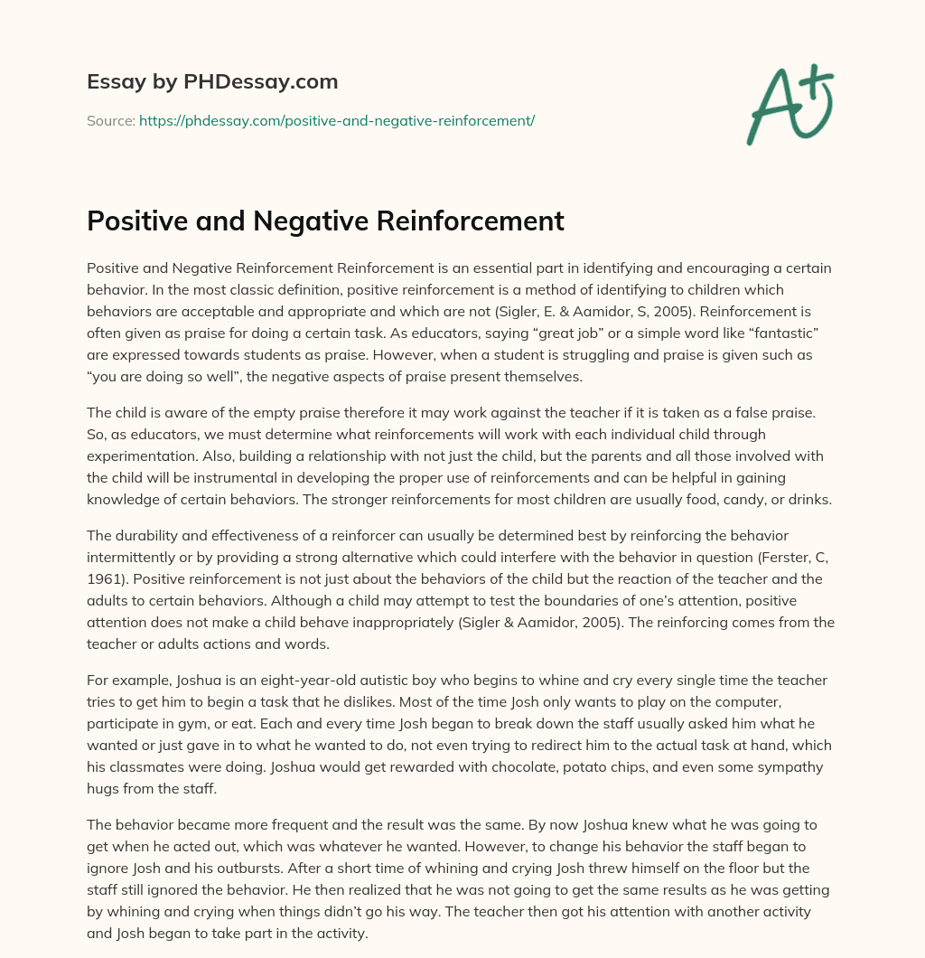Positive and Negative Reinforcement - PHDessay.com