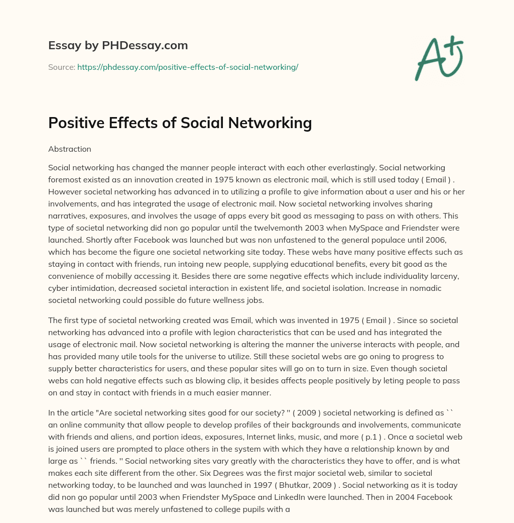 Positive Effects of Social Networking - PHDessay.com