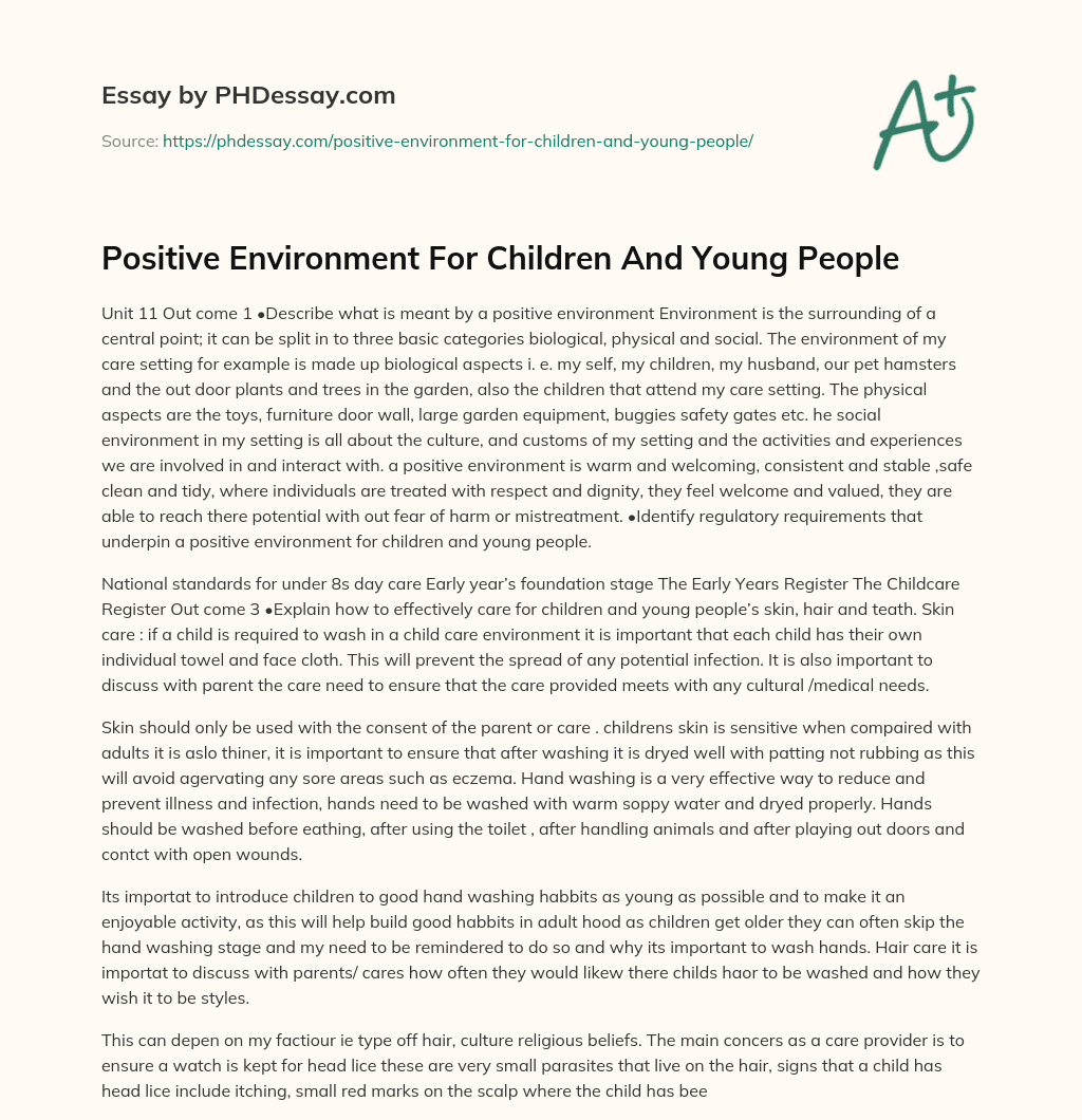 Positive Environment For Children And Young People - PHDessay.com