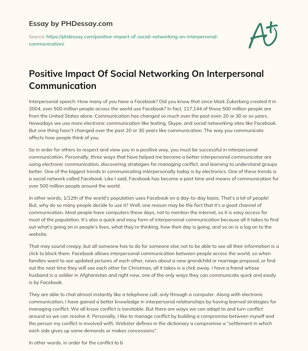 Positive Impact Of Social Networking On Interpersonal Communication ...