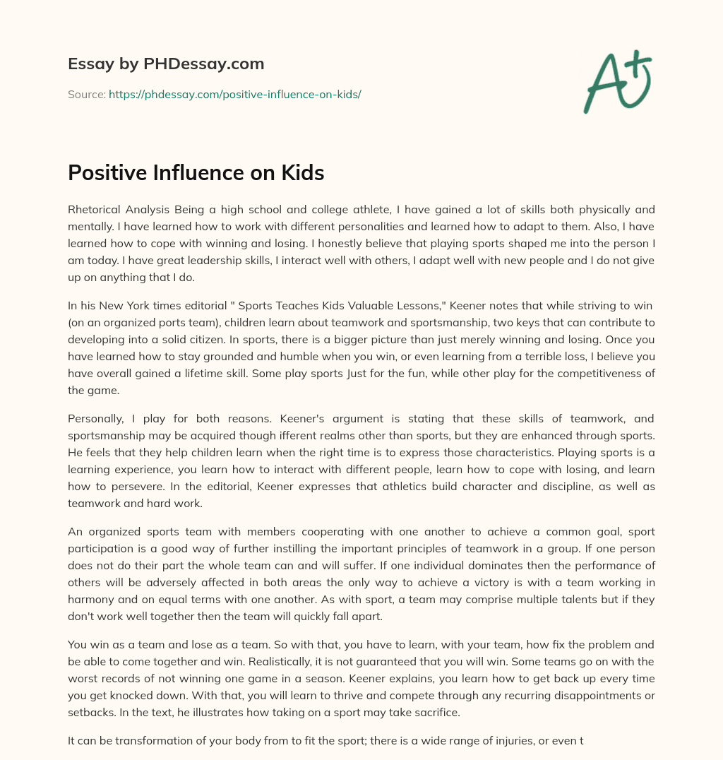 Positive Influence on Kids - PHDessay.com