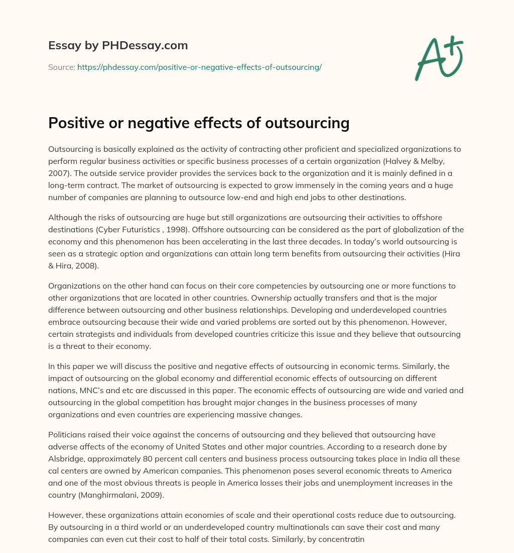 Positive or negative effects of outsourcing (600 Words) - PHDessay.com