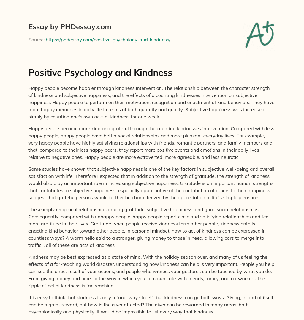 Positive Psychology and Kindness - PHDessay.com