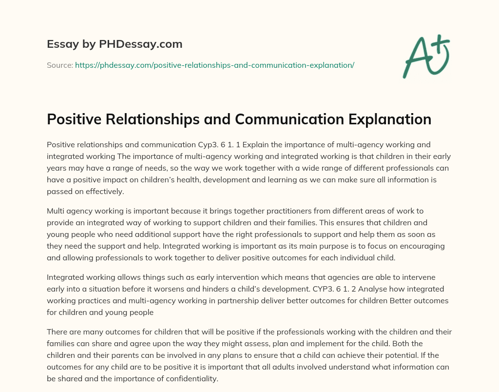 Positive Relationships and Communication Explanation (300 Words ...