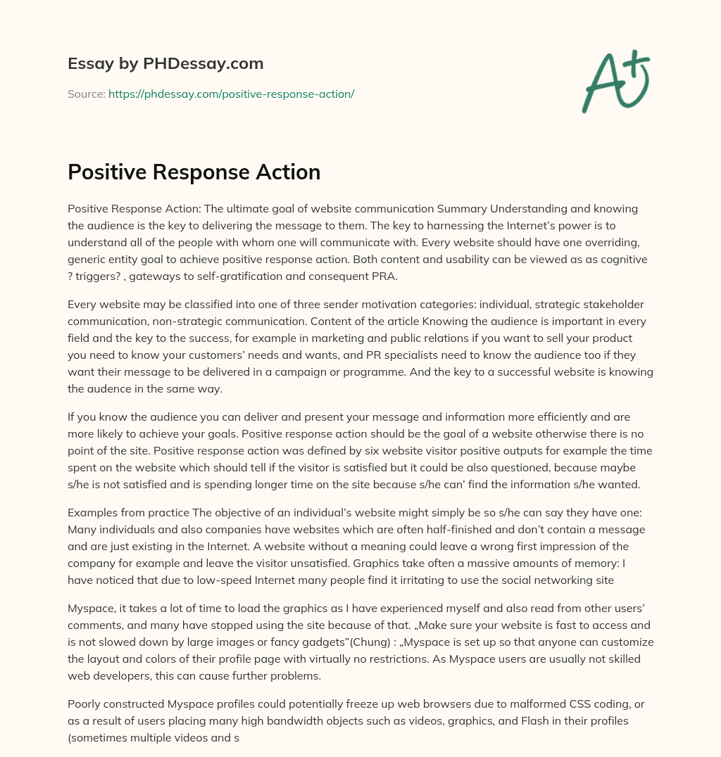 Positive Response Action - PHDessay.com