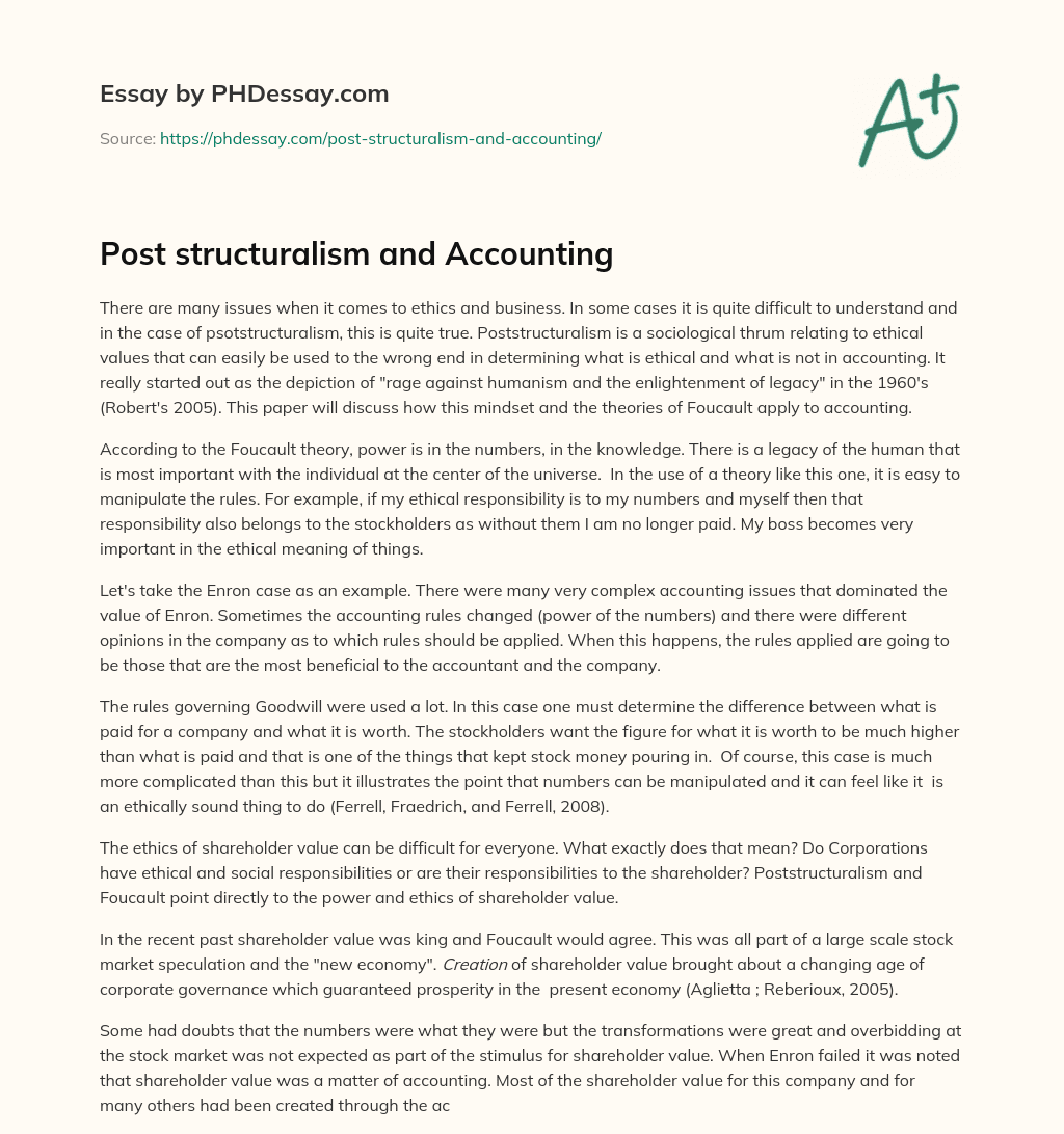 Post Structuralism And Accounting Example - PHDessay.com