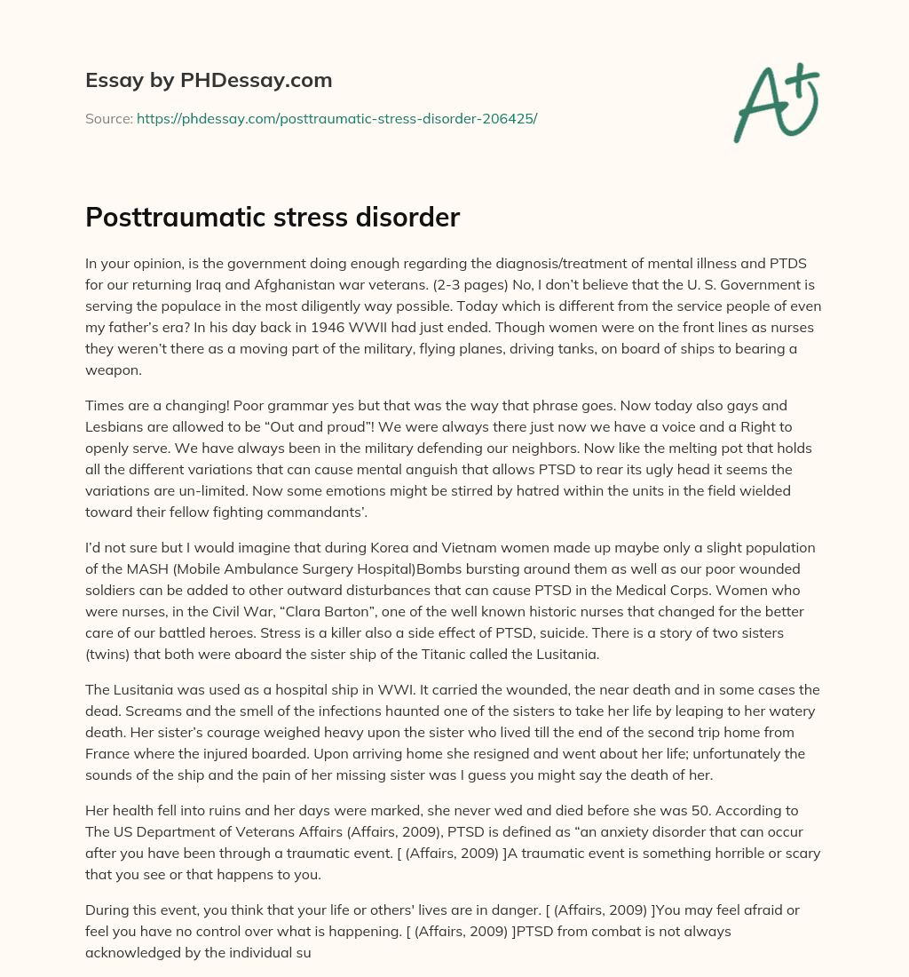 Posttraumatic stress disorder - PHDessay.com