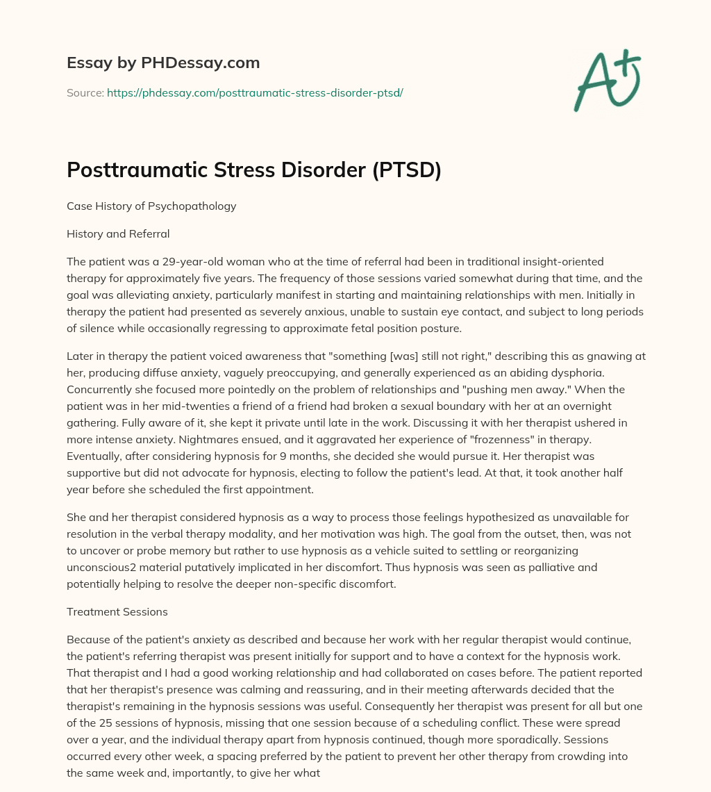 Posttraumatic Stress Disorder (PTSD) - PHDessay.com