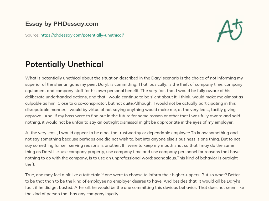 Potentially Unethical (300 Words) - PHDessay.com