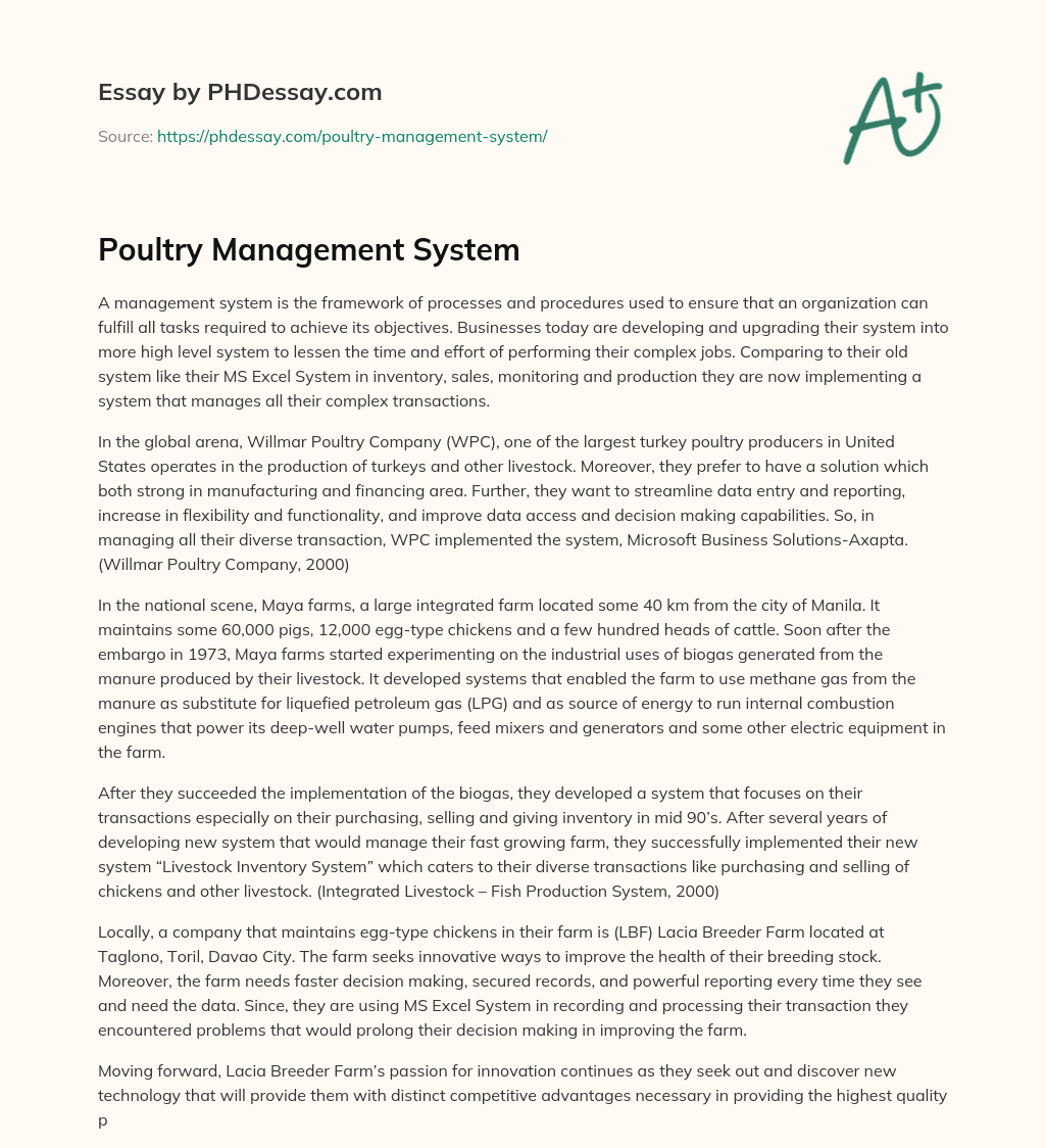 Poultry Management System - PHDessay.com