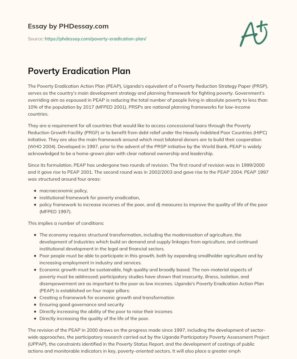 Poverty Eradication Plan - PHDessay.com