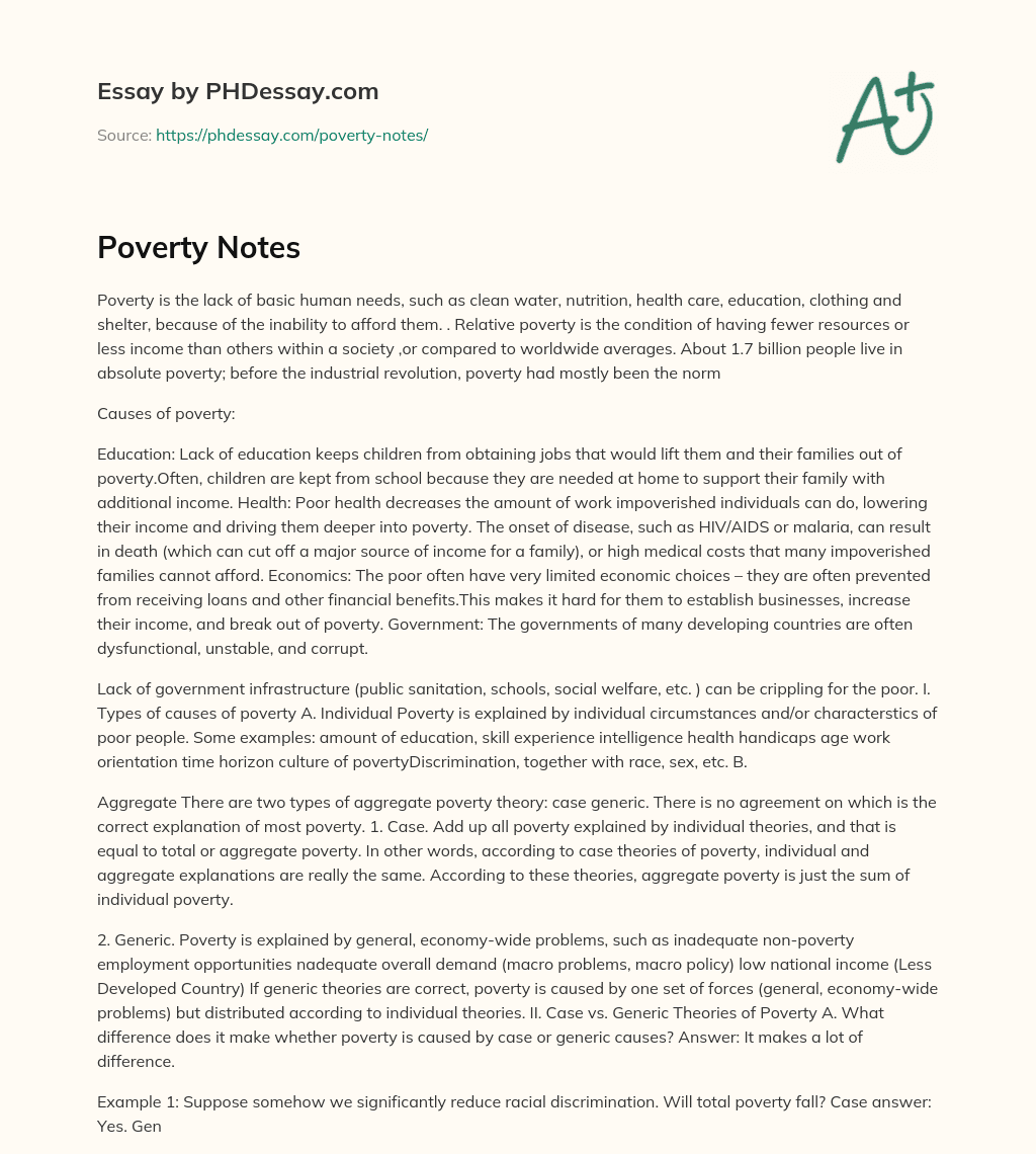 Poverty Notes - PHDessay.com