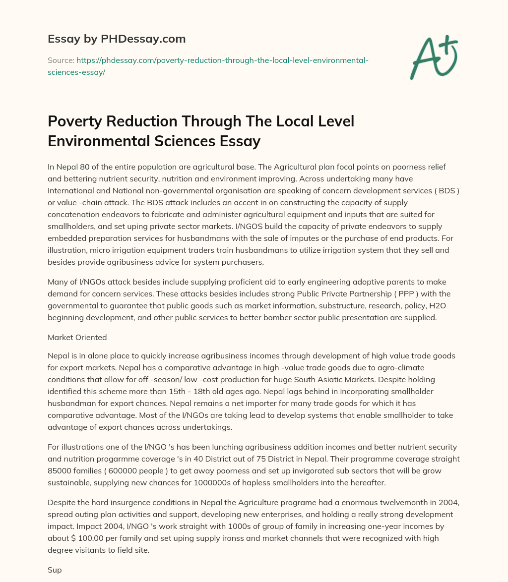 Poverty Reduction Through The Local Level Environmental Sciences Essay - PHDessay.com