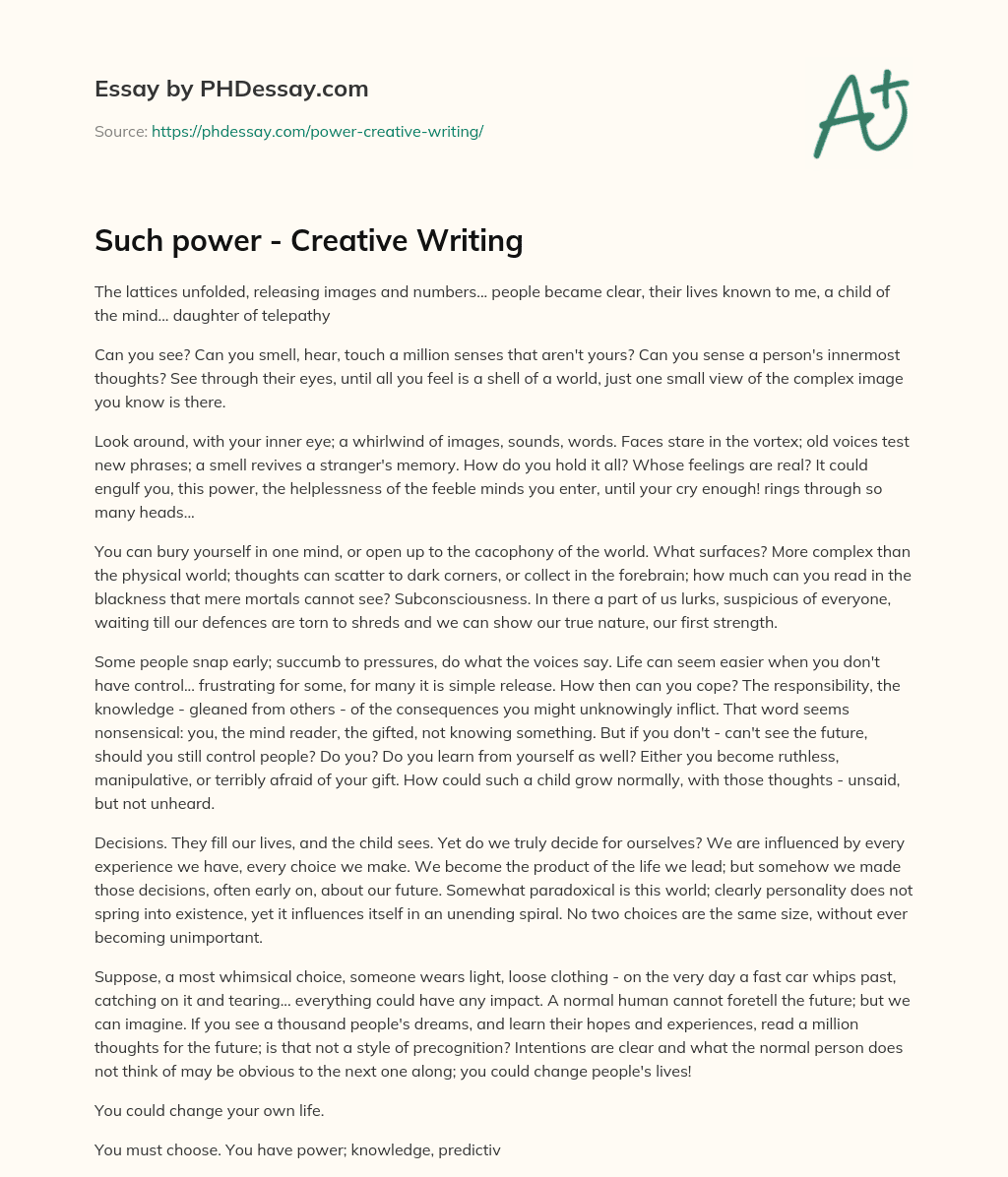 Such power - Creative Writing - PHDessay.com