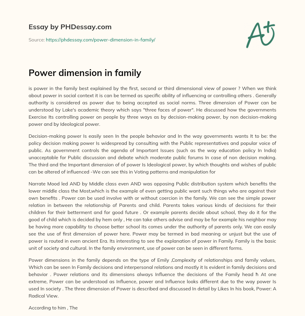 Power dimension in family - PHDessay.com