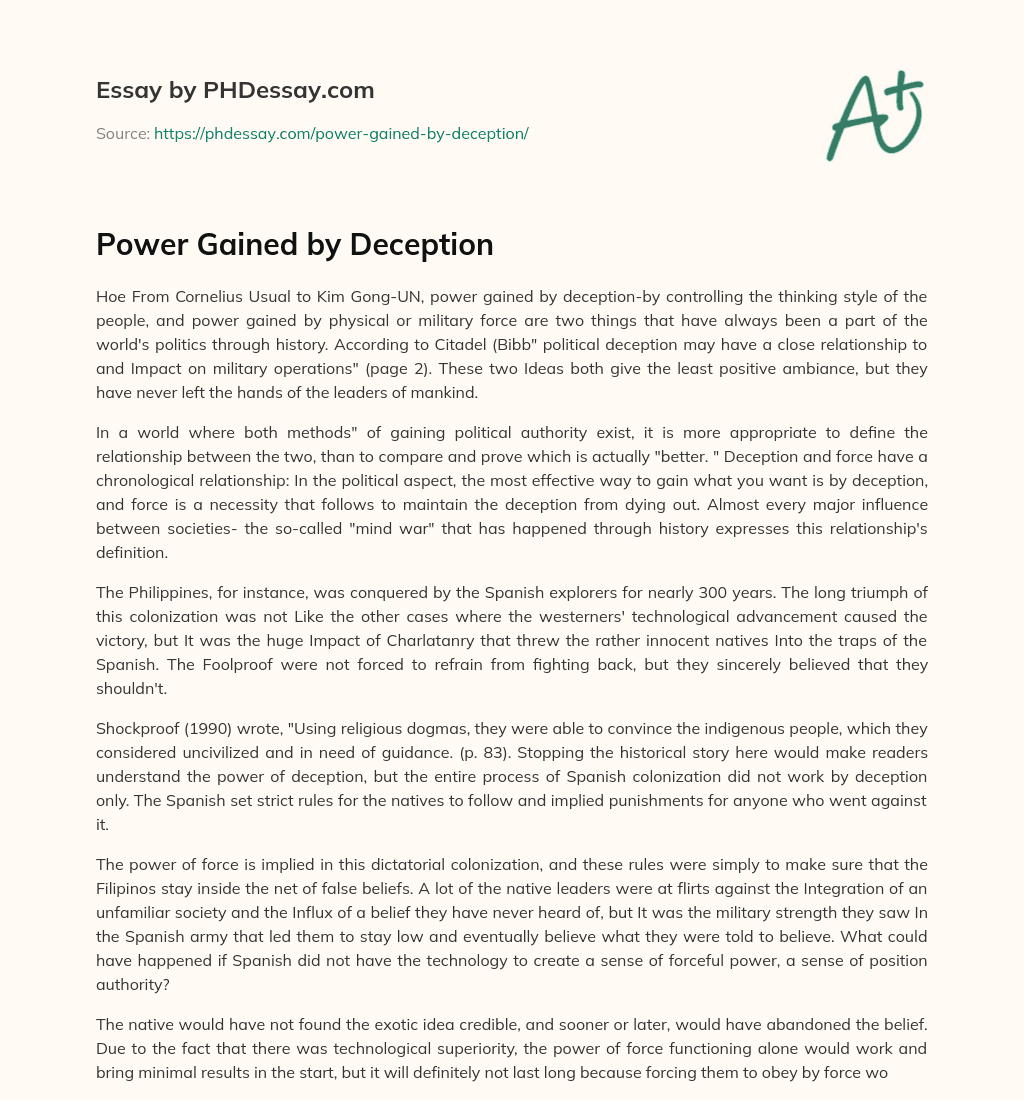 Power Gained by Deception - PHDessay.com
