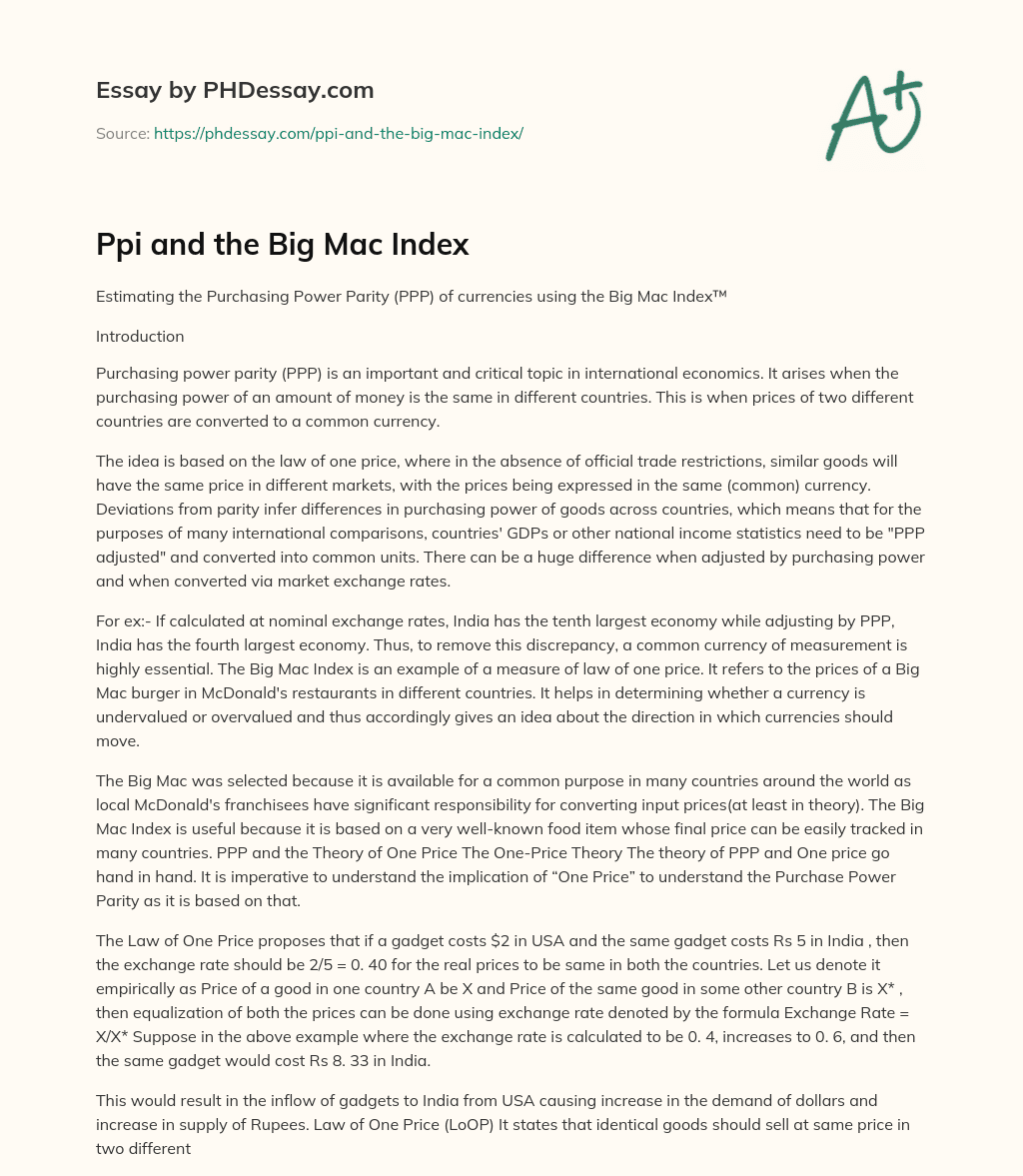 Ppi and the Big Mac Index - PHDessay.com