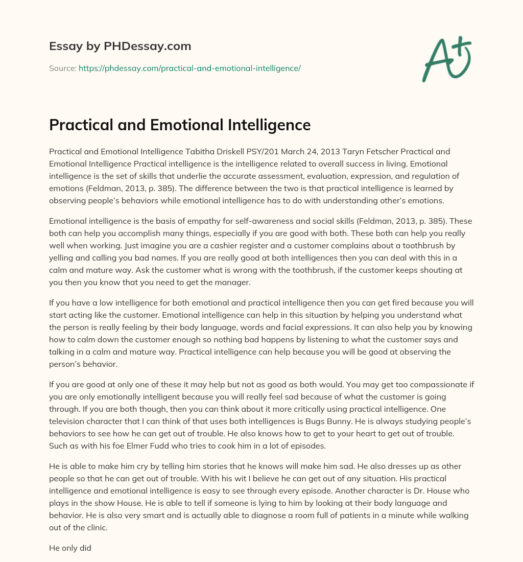 Practical and Emotional Intelligence (600 Words) - PHDessay.com