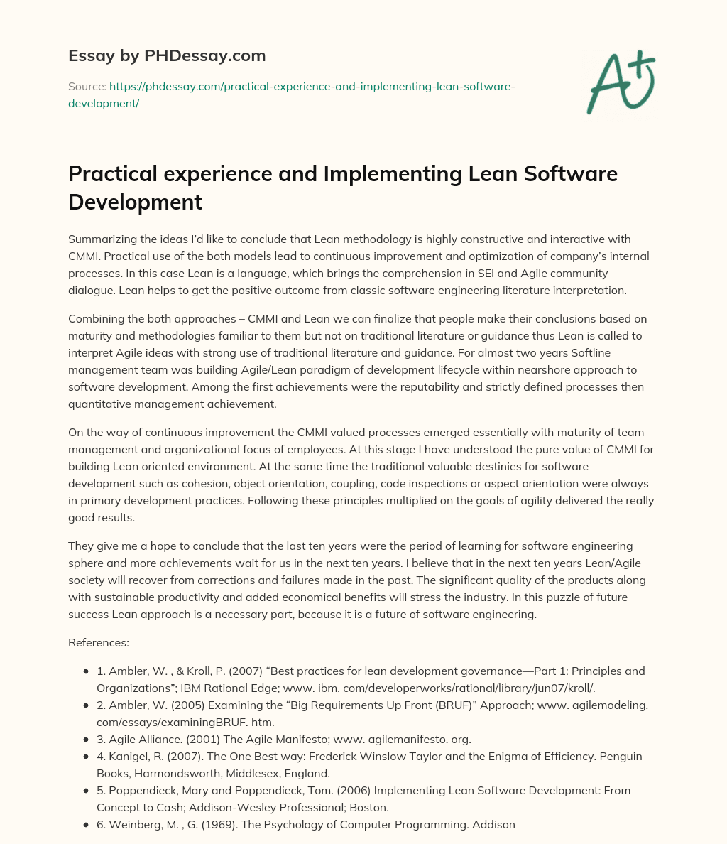 Practical experience and Implementing Lean Software Development (400 ...