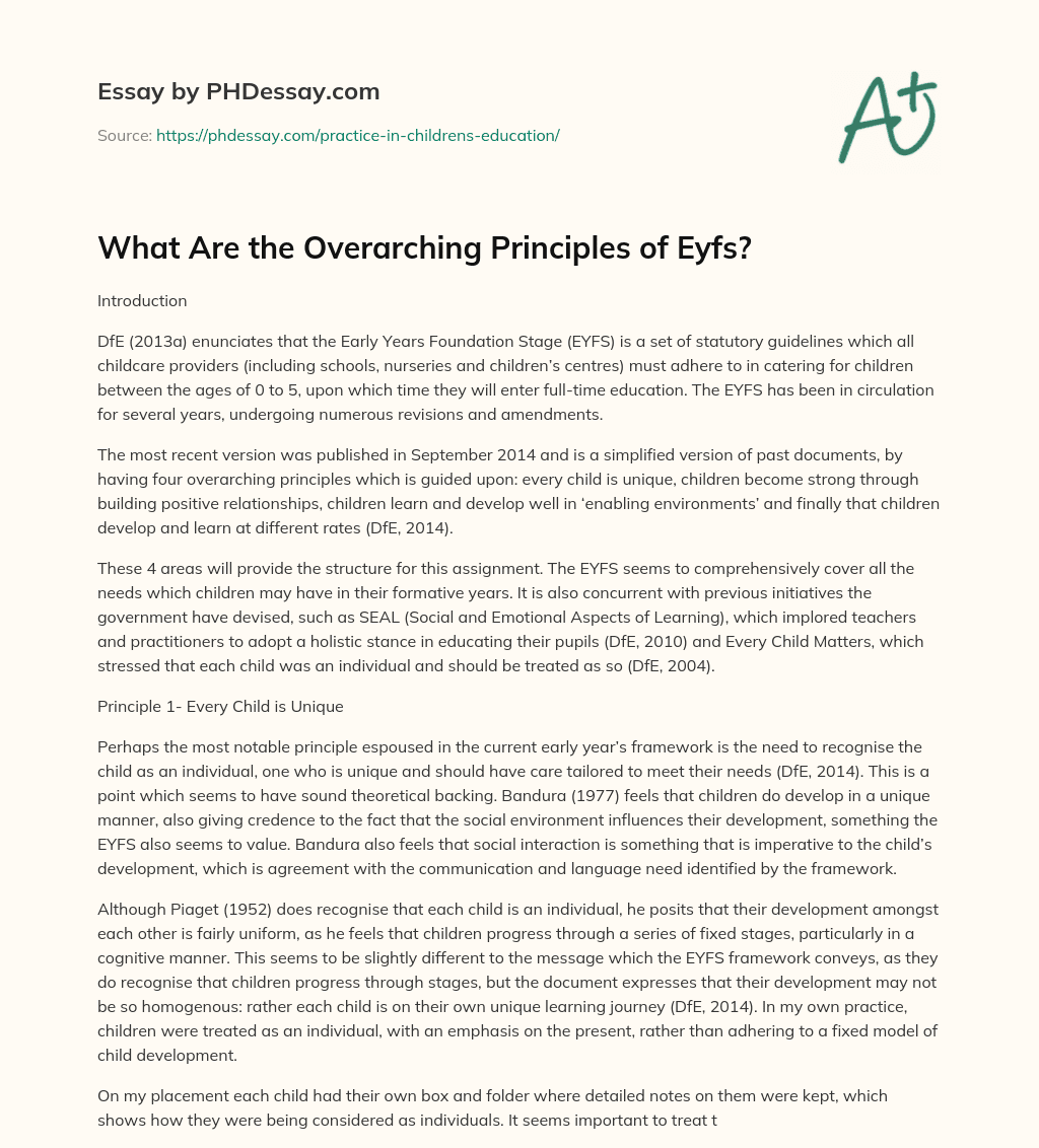 What Are the Overarching Principles of Eyfs? - PHDessay.com