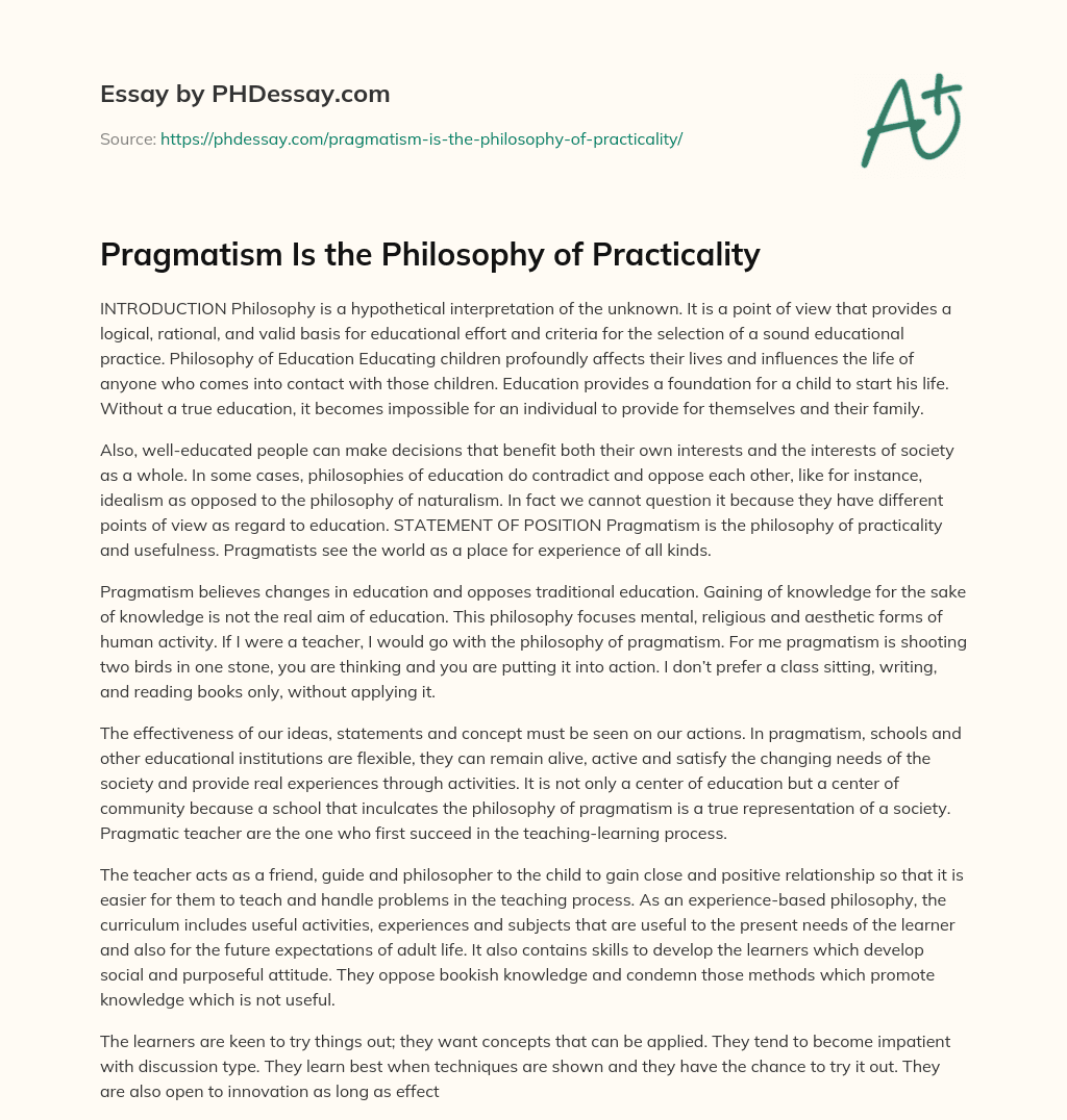 Pragmatism Is the Philosophy of Practicality - PHDessay.com