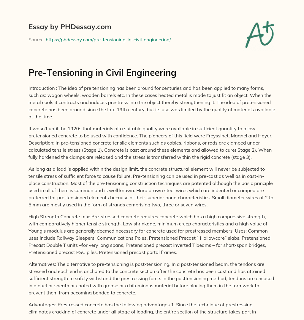 Pre-Tensioning in Civil Engineering - PHDessay.com