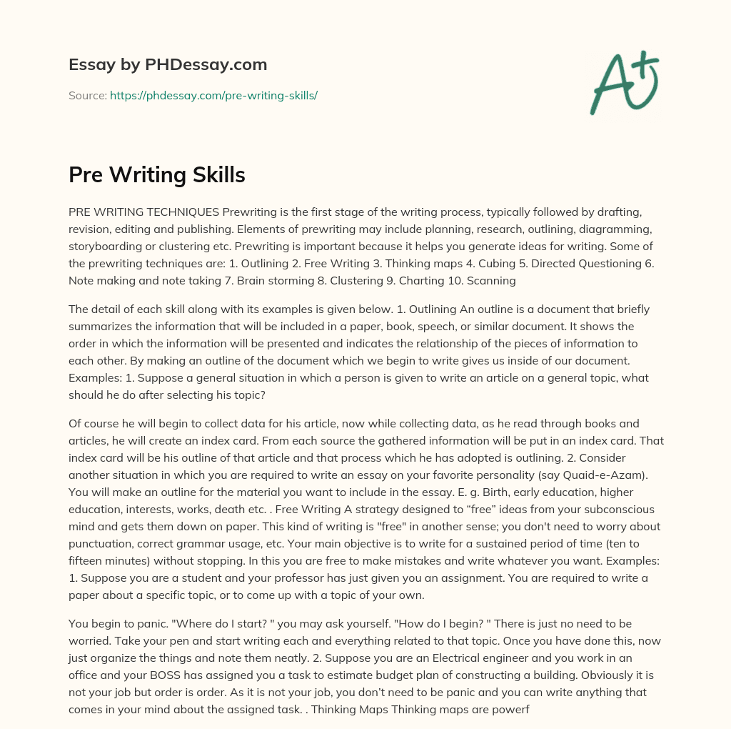 Pre Writing Skills - PHDessay.com