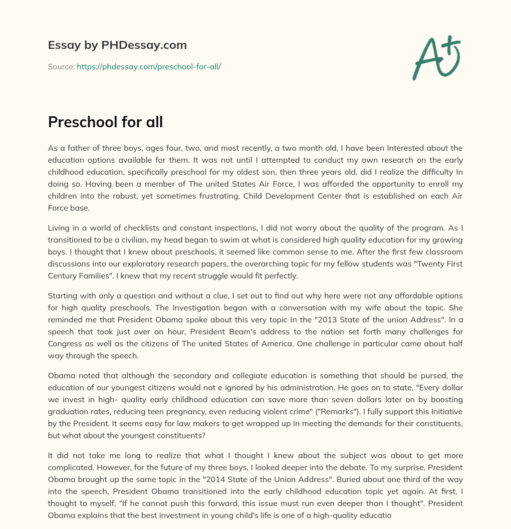 Preschool for all - PHDessay.com
