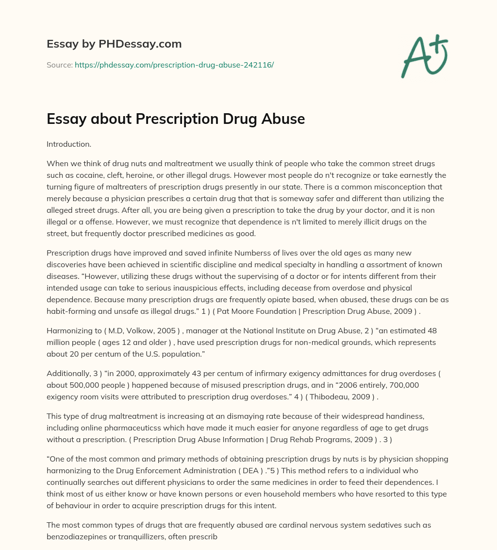 Essay about Prescription Drug Abuse - PHDessay.com