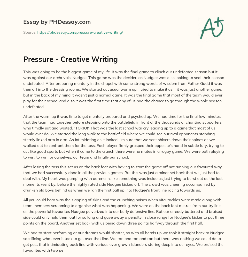 Pressure - Creative Writing - PHDessay.com