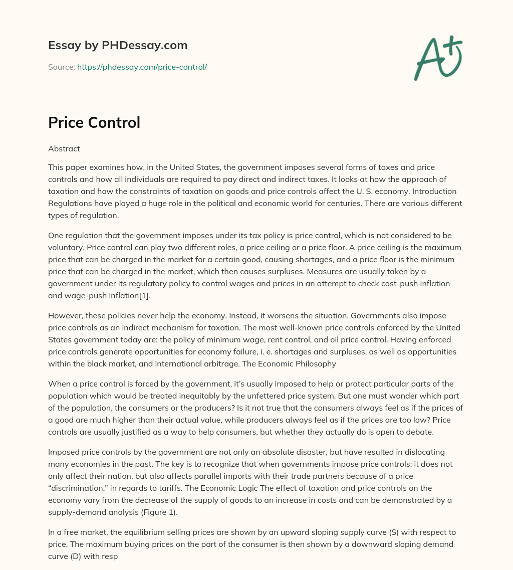Price Control - PHDessay.com