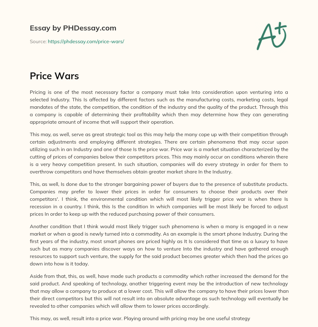 Price Wars (600 Words) - PHDessay.com