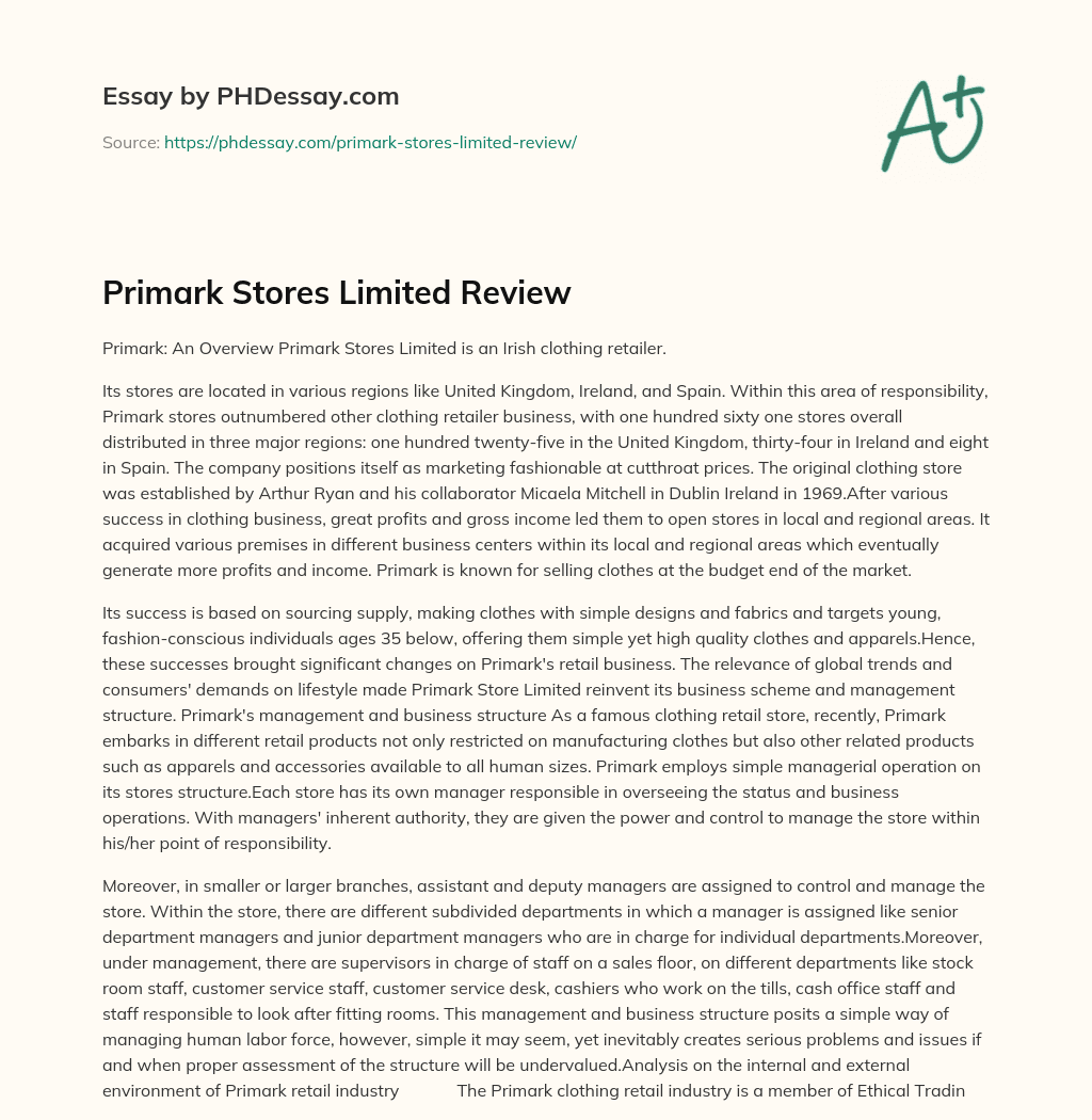 Primark Stores Limited Review - PHDessay.com