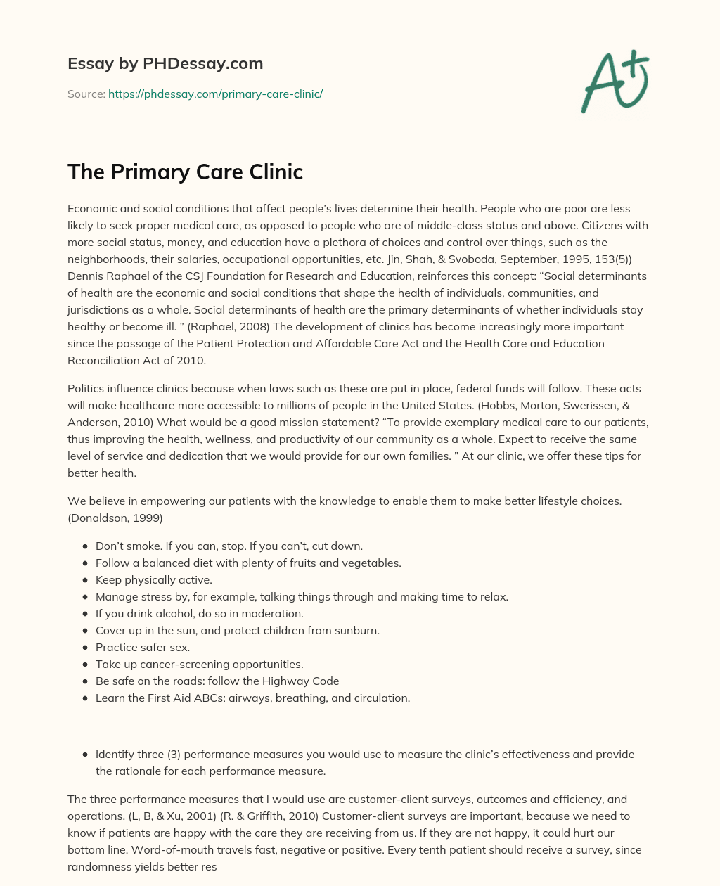 The Primary Care Clinic - PHDessay.com