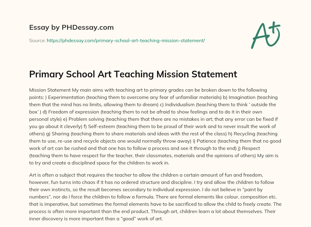 Primary School Art Teaching Mission Statement - PHDessay.com