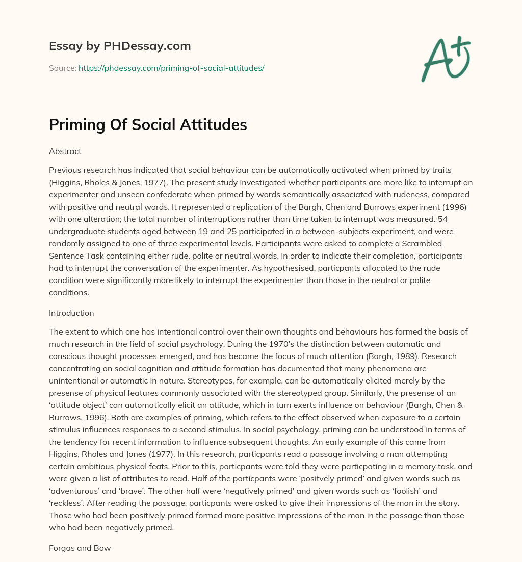Priming Of Social Attitudes - PHDessay.com