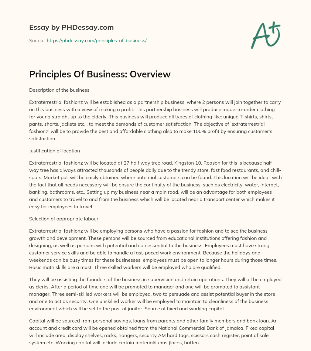 Principles Of Business: Overview - PHDessay.com