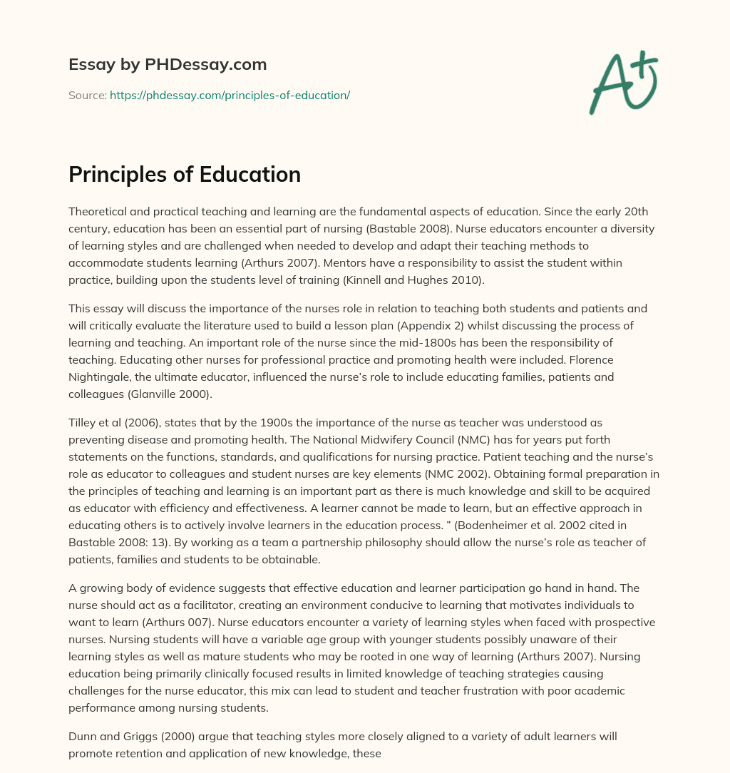 Principles of Education - PHDessay.com