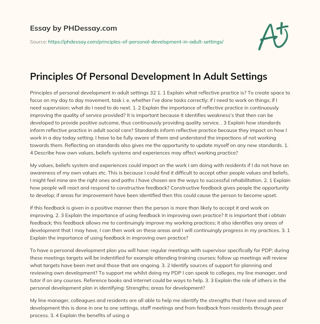 Principles Of Personal Development In Adult Settings Review Example ...