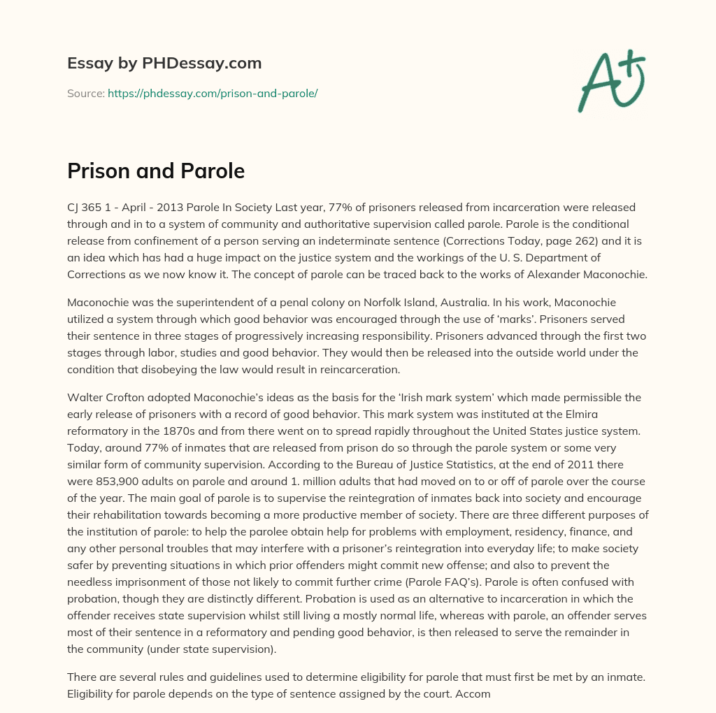 Prison and Parole - PHDessay.com