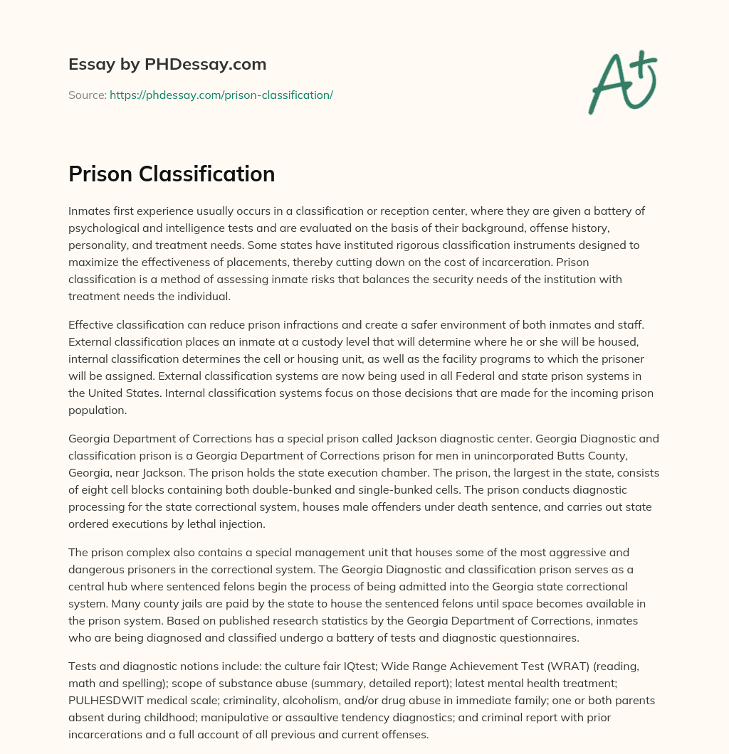 Prison Classification - PHDessay.com